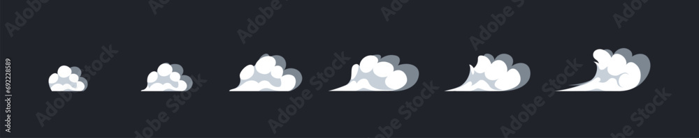 Smoke burst explosion animation. Sequence of air flow, explosion ...