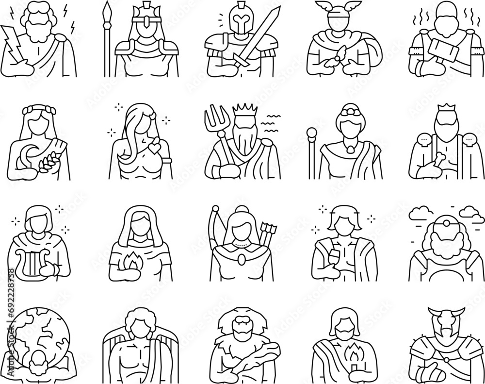 greek god mythology ancient icons set vector. goddess art, antique ...