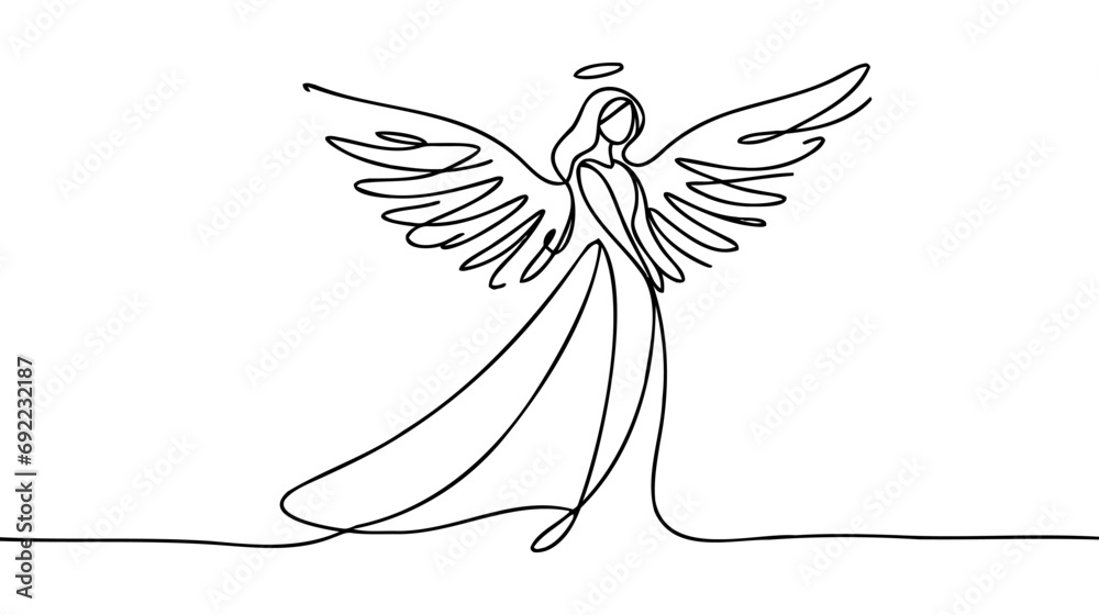 Continuous one line drawing of angel. Angel concept minimalist design ...