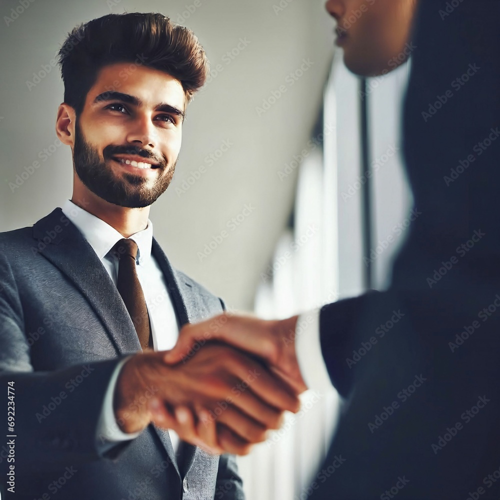 Businessman meets client welcoming and shaking hands. Business meeting ...