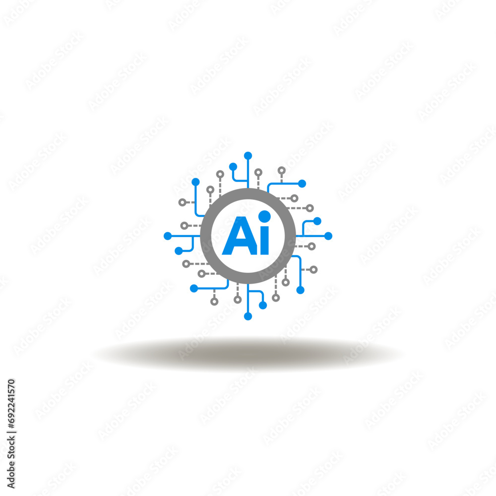 Vector illustration of circuit microchip with AI acronym. Icon of ...