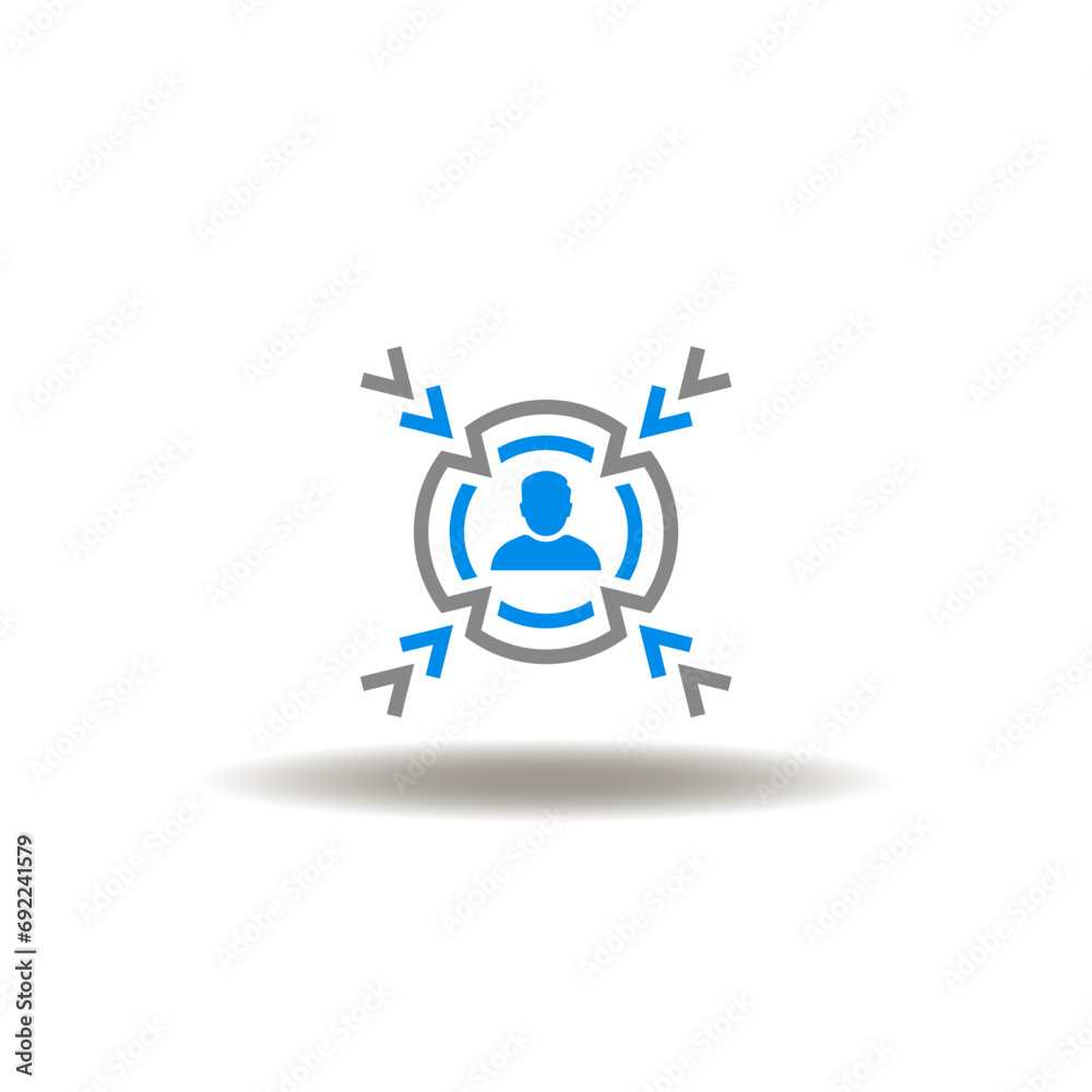 Vector illustration of client man in center aiming. Icon of customer ...
