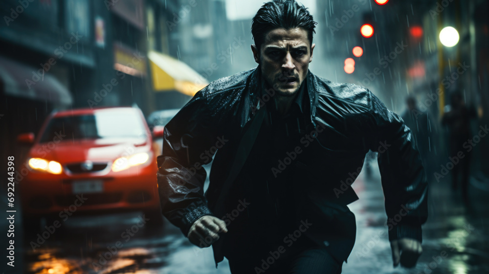 Cinematic scene of bank robbers evading law enforcement, featuring a ...