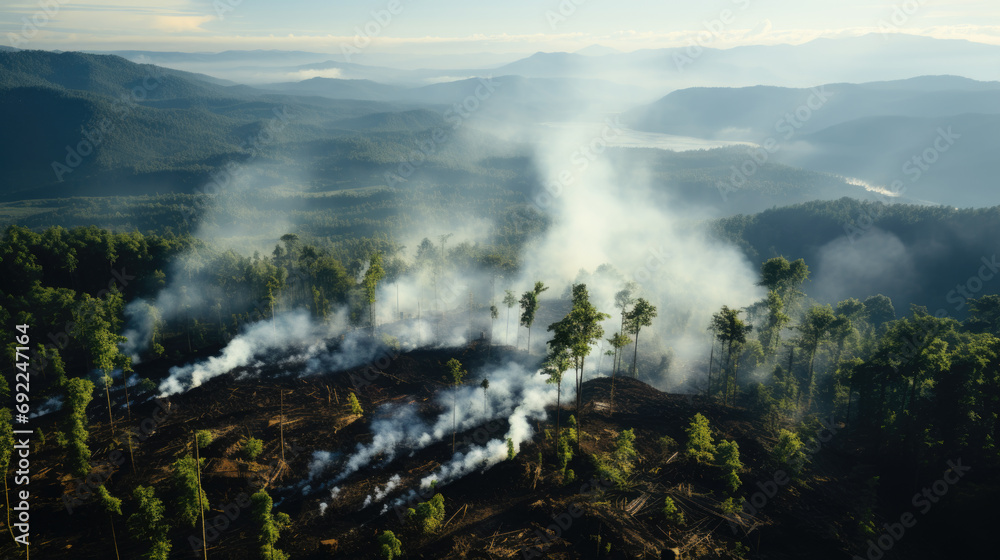 Global reforestation initiative, aerial shot, showcasing vast areas of ...