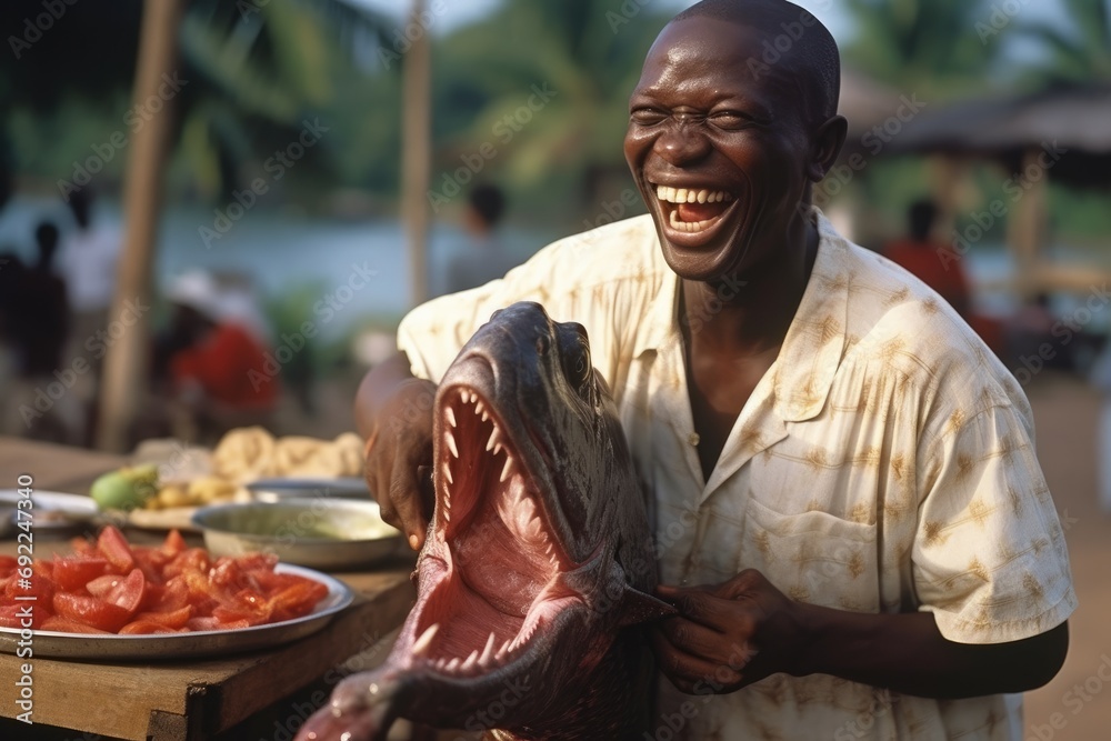 Authentic Fish Commerce: In an African Mercado, a Joyful Man Laughs ...