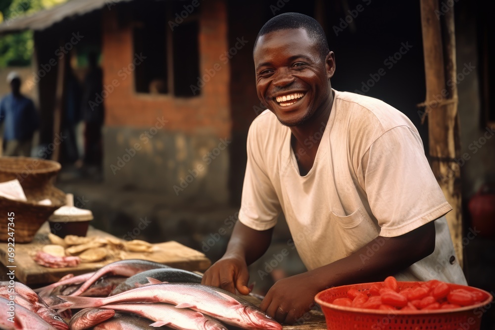 Authentic Fish Commerce: In an African Mercado, a Joyful Man Laughs ...