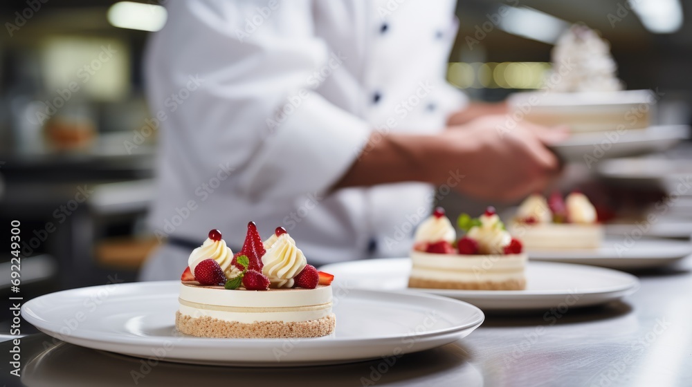 Celebration Elegance: Close-Up of Chef in Commercial Kitchen Artfully ...
