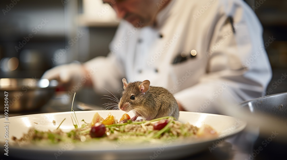 Infestation Alert: Close-Up of a Mouse in a Commercial Kitchen, Chef ...