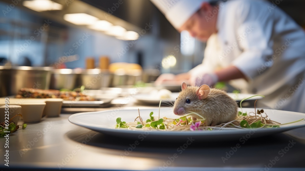 Infestation Alert: Close-Up of a Mouse in a Commercial Kitchen, Chef ...