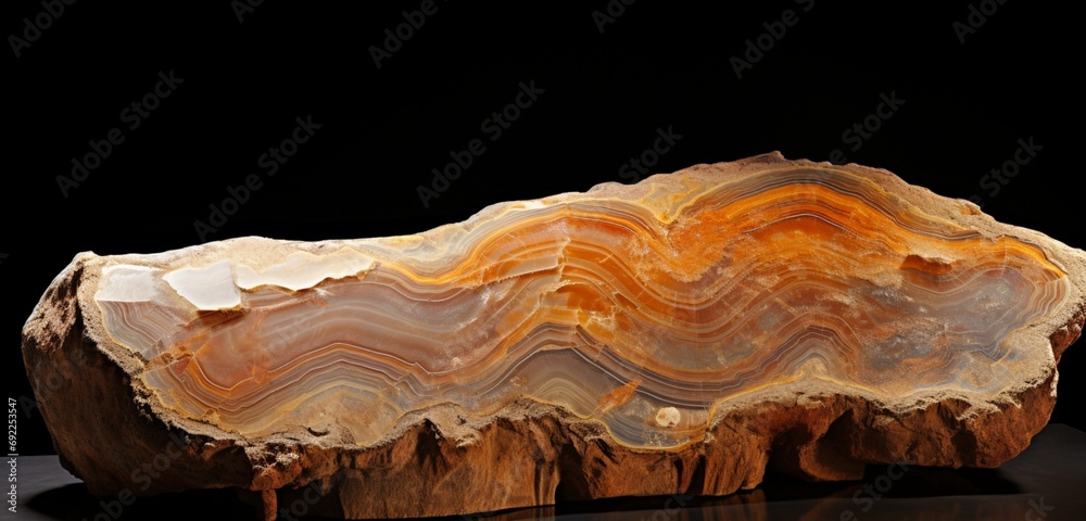 Subdued ochre and rust hues dance across the surface of a cut and ...