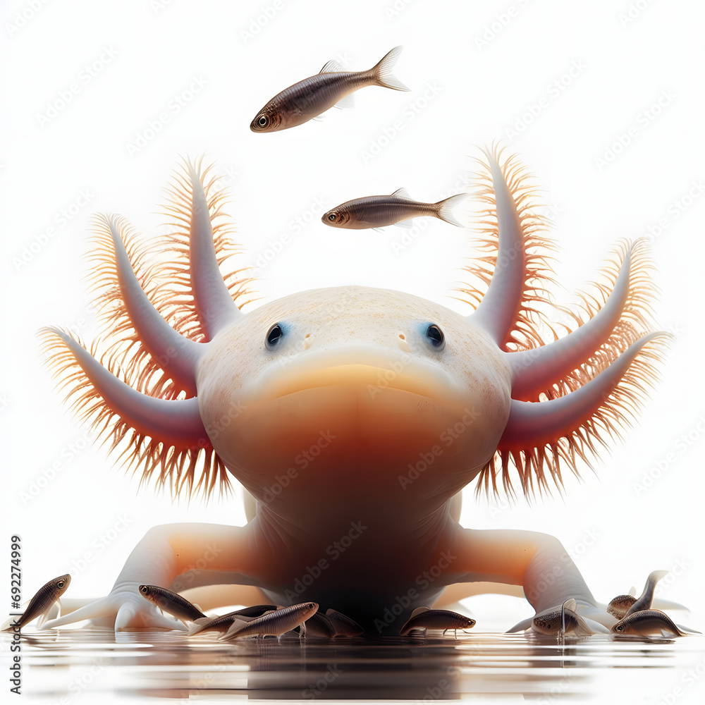 Axolotl, Ambystoma mexicanum, ajolote, axolote mexicano, white axolotl ...