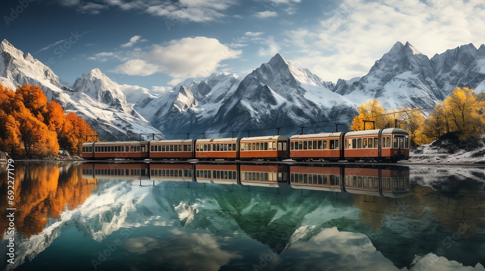 Scenic Mountain Train Ride. Breathtaking landscape with a cinematic ...