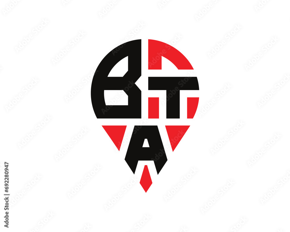 BTA letter location shape logo design. BTA letter location logo simple ...