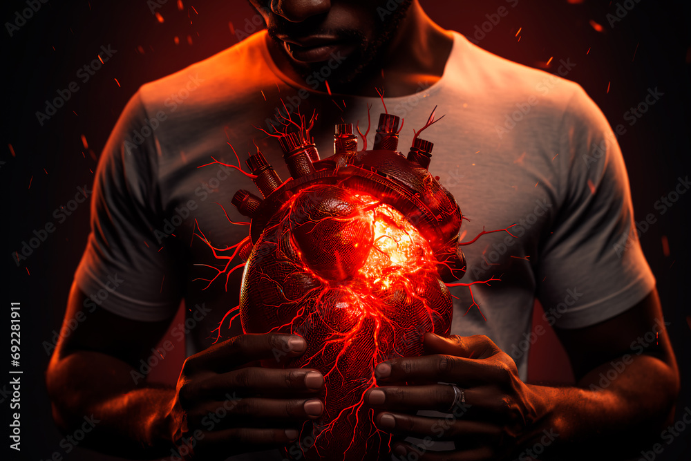 A man has a broken heart. A fantastic image of a broken heart in a man ...