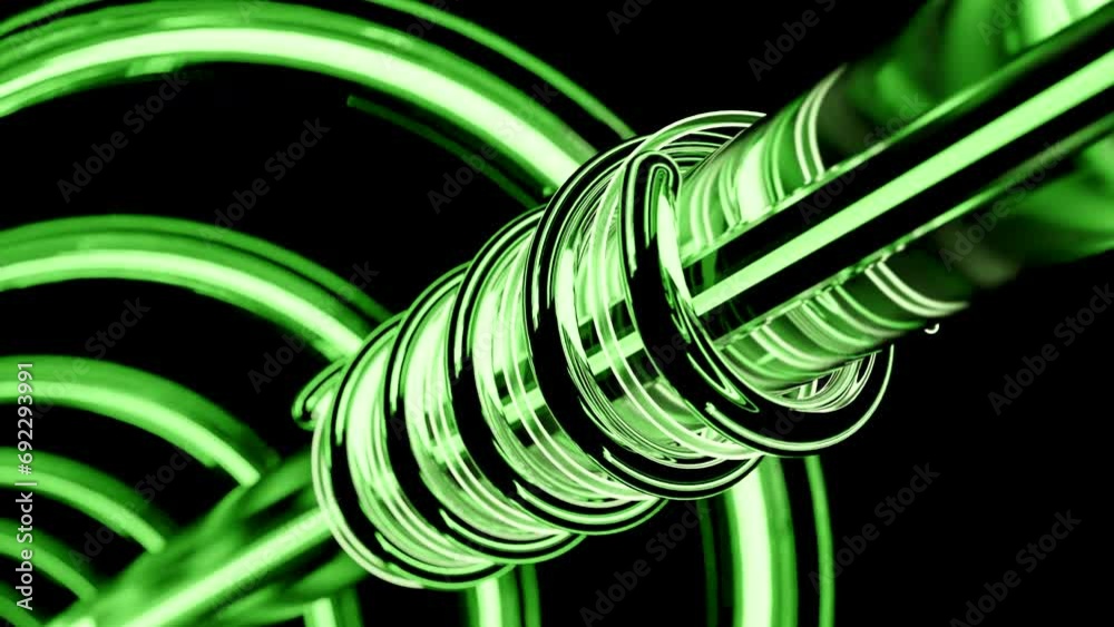 Neon lines rotate around pipe. Design. Animation of mechanical rod with ...