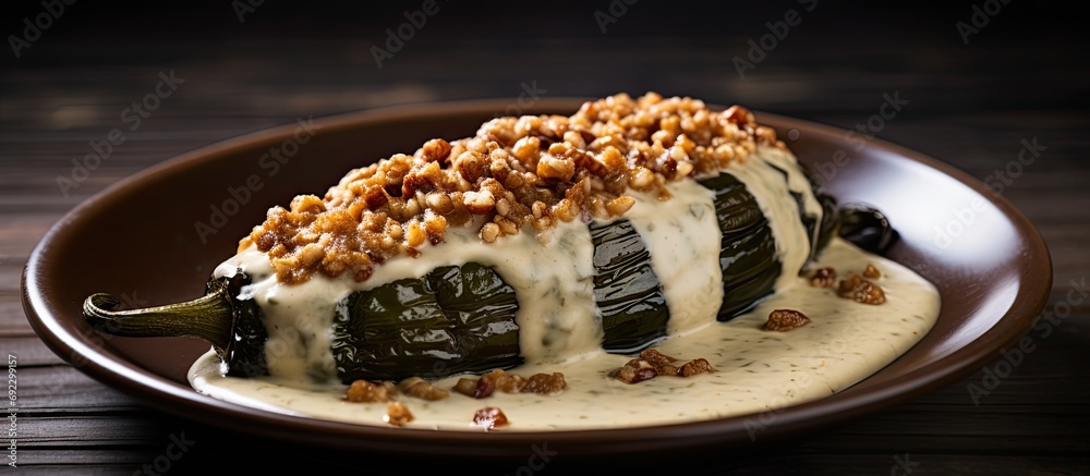 Chile en Nogada is a traditional Mexican dish consisting of stuffed ...