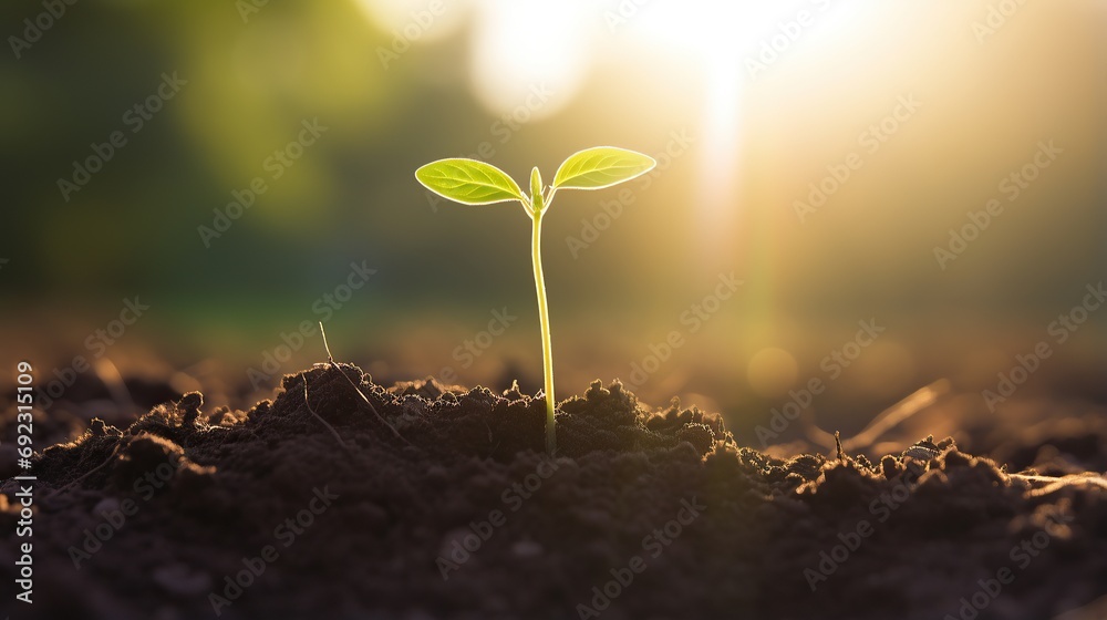 sequence of growth of young plants in nature and sunlight, natural tree ...