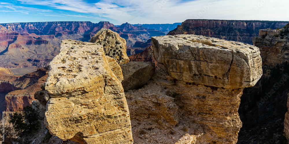 Slabs of Kaibab Limestone on Mather Point With Yaki Point in The ...