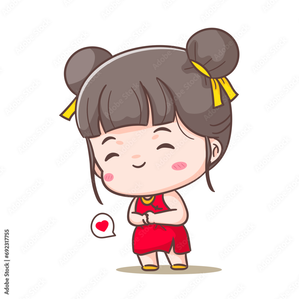 Cute girl celebrate Chinese new year cartoon vector illustration ...