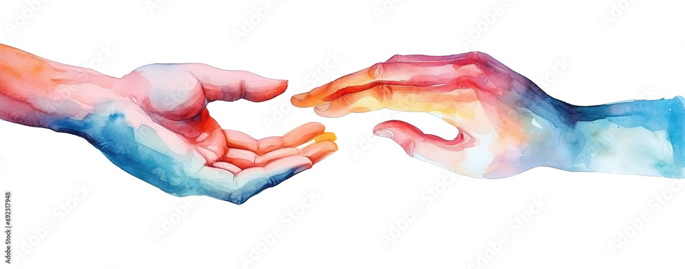 Vibrant Watercolor Art of Helping Hand and Painting of Hands United ...