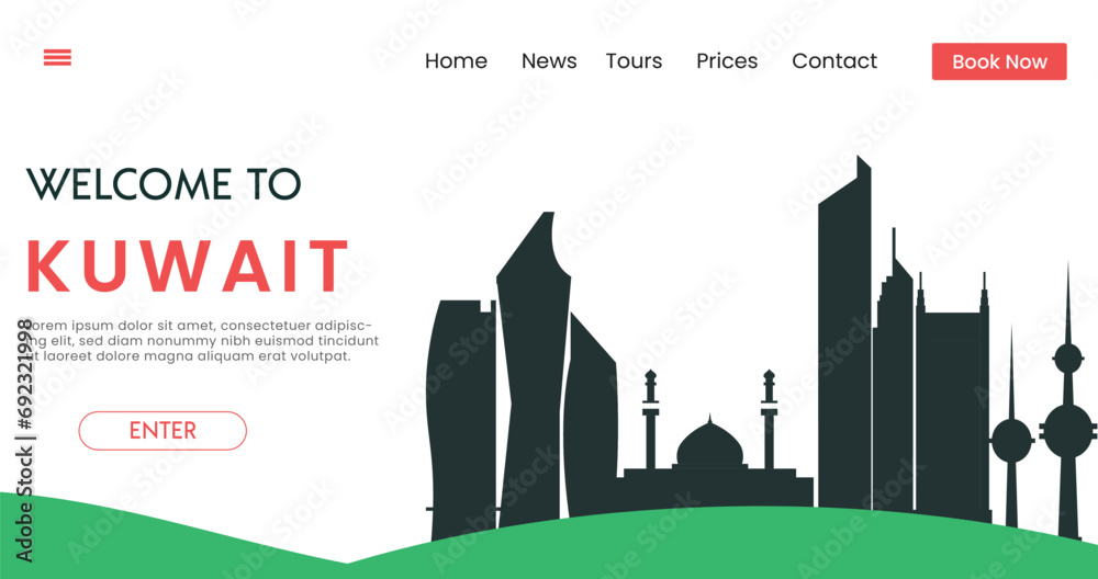 Welcome to Kuwait background vector illustration. Travel and Tourism ...