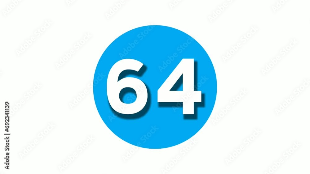 Number 64 sixty four sign symbol animation motion graphics on white ...