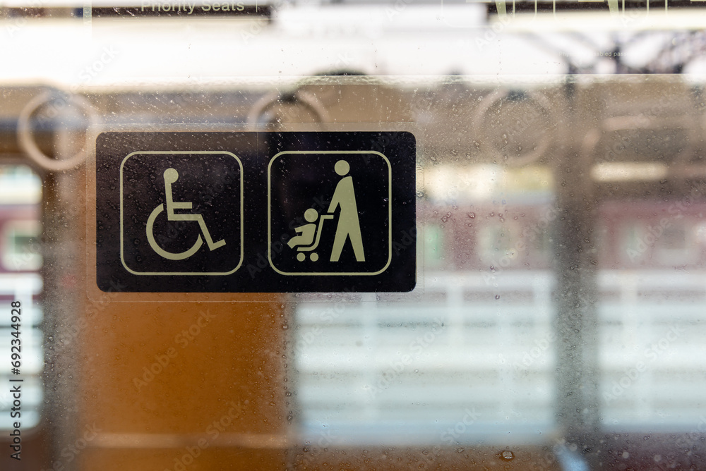 Symbol priority disable passenger at train window glass for priority ...