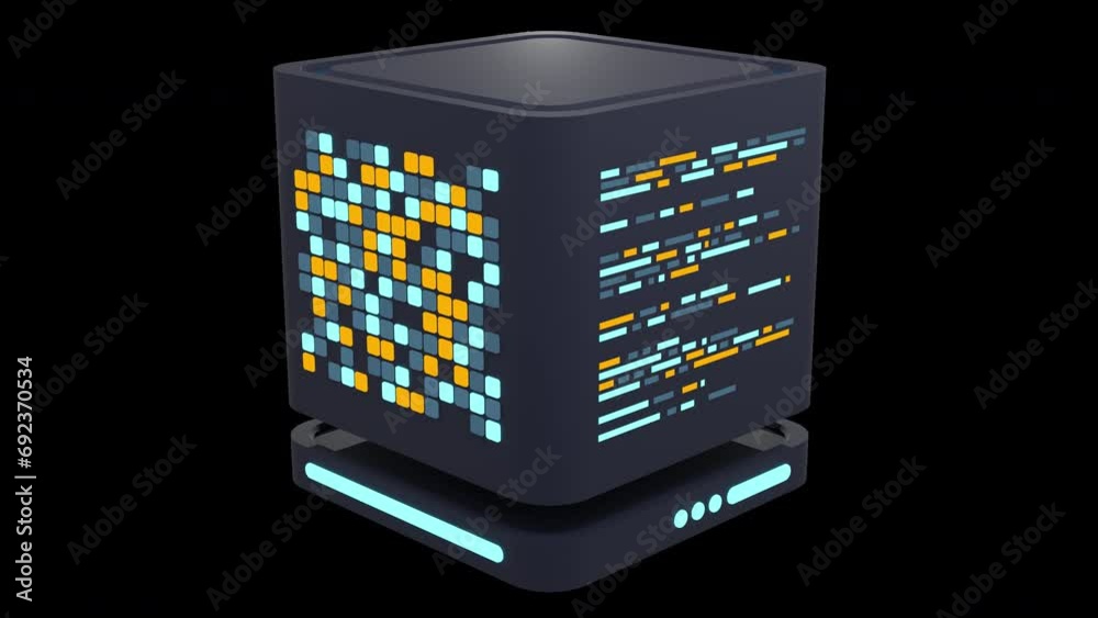 3D server animation. Computer server 3d render. Cloud computing. Transparent background with ...