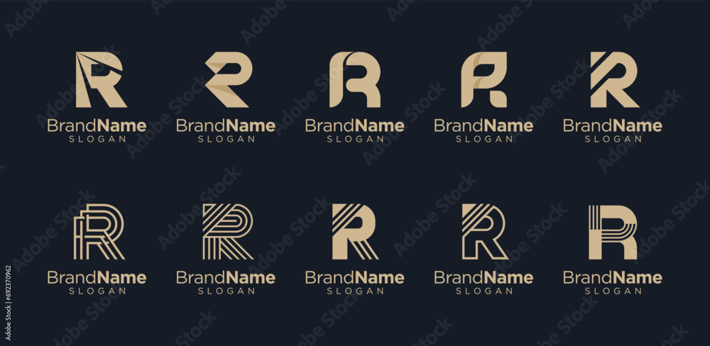 R logo design template. Monogram R logo icon vector set Stock Vector ...