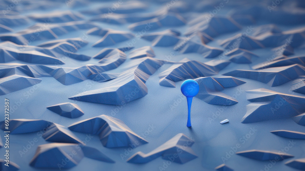 Blue location pin sign icon and a GPS navigation map indicating road ...