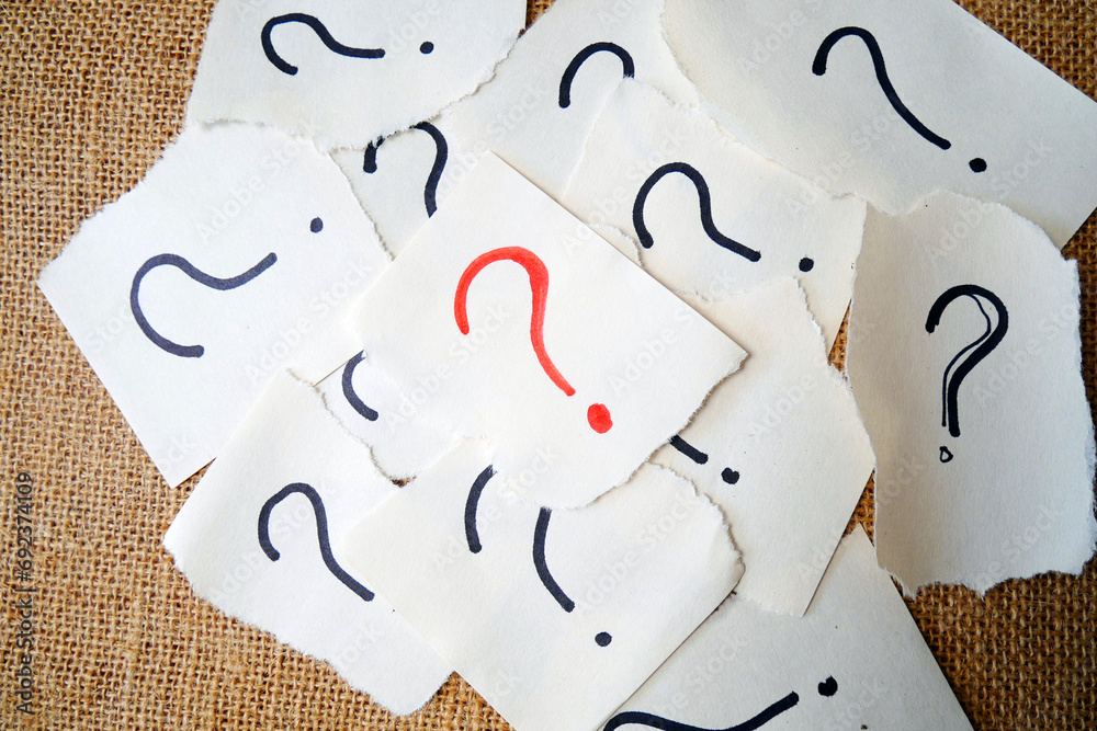 Collection of question mark paper. Torn paper with question mark on ...