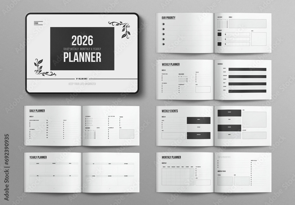 Planner Template Design Layout Landscape plantilla de Stock | Adobe Stock