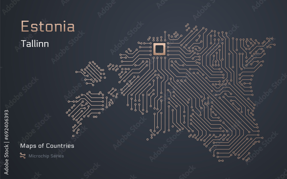 Estonia Map with a capital of Tallinn Shown in a Microchip Pattern with ...