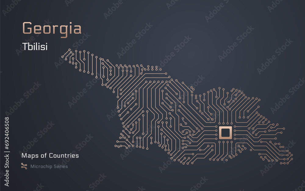 Georgia Map with a capital of Tbilisi Shown in a Microchip Pattern with ...