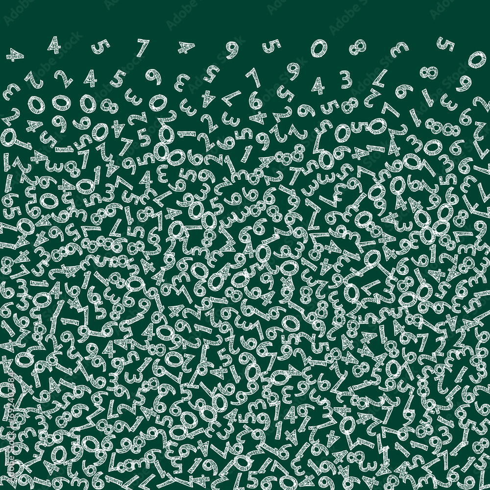 Falling handdrawn chalk numbers. Math study concept with flying digits ...