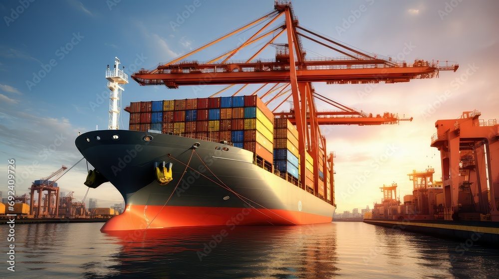 export international ship cargo illustration import container, carrier ...