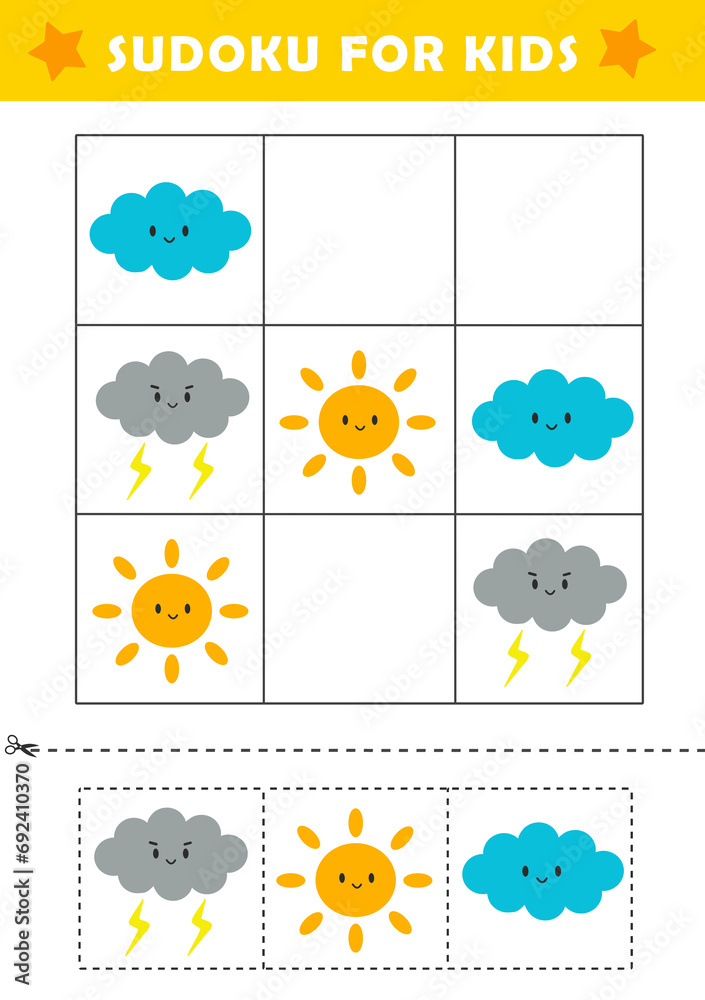 Sudoku logical reasoning activity for kids. Fun sudoku puzzle with cute ...