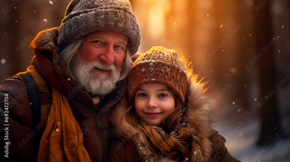 family profile picture for social media, grandpa and granddaughter on a ...