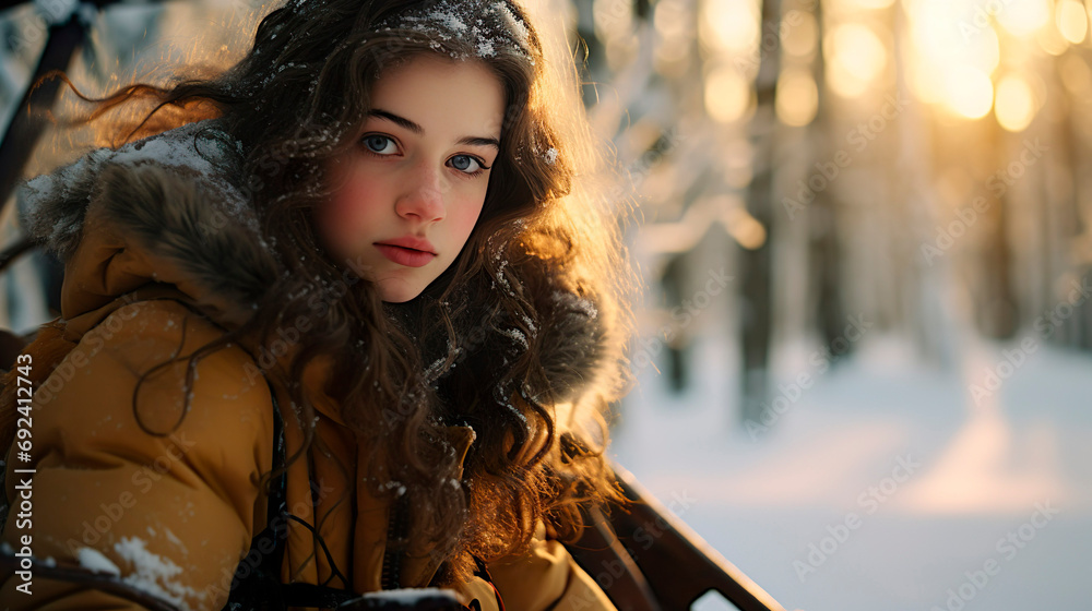 profile picture for social media, portrait of a girl in a sledge on ...