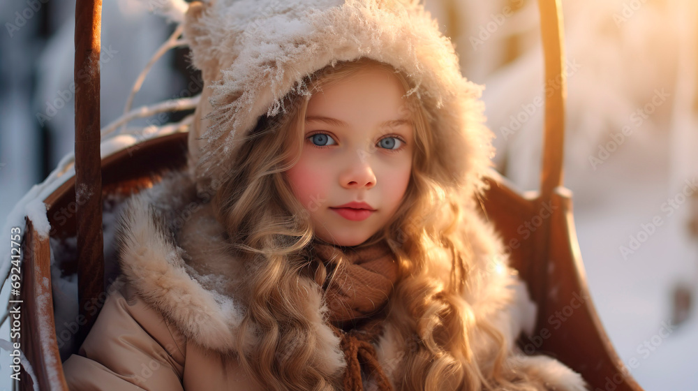 profile picture for social media, portrait of a girl in a sledge on ...