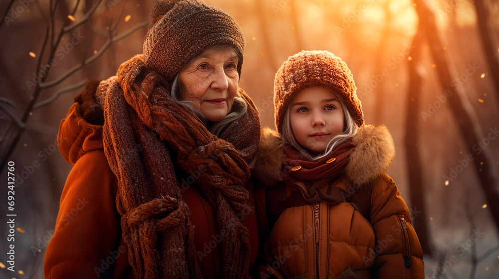 family profile picture for social media, grandma and granddaughter on a ...