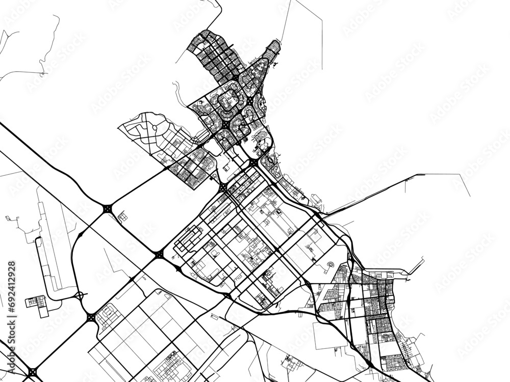 Vector road map of the city of Al Jubayl in the Kingdom of Saudi Arabia ...