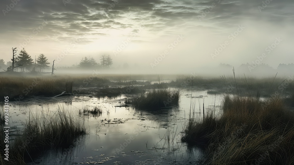 salt estuarine marsh landscape illustration brackish ecosystem ...