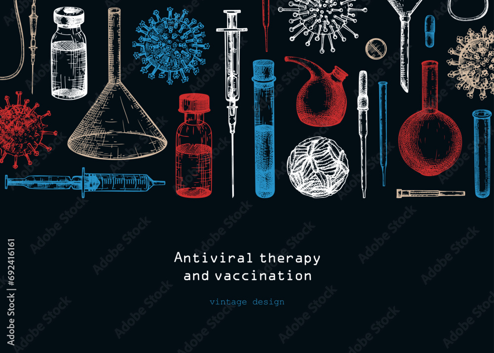 Antiviral therapy and vaccination backgroundt. Hand drawn vector ...