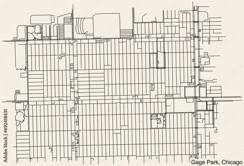 Detailed hand-drawn navigational urban street roads map of the GAGE ...