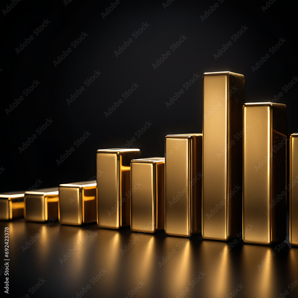 a golden bar graph with multiple data lines surrounded by additional ...