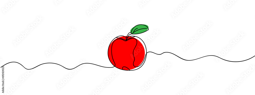 Apple continuous line drawing, Black and white vector minimalistic ...