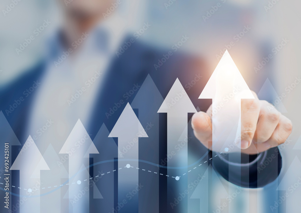 Financial chart showing growth. Growing revenue and profit. Person ...
