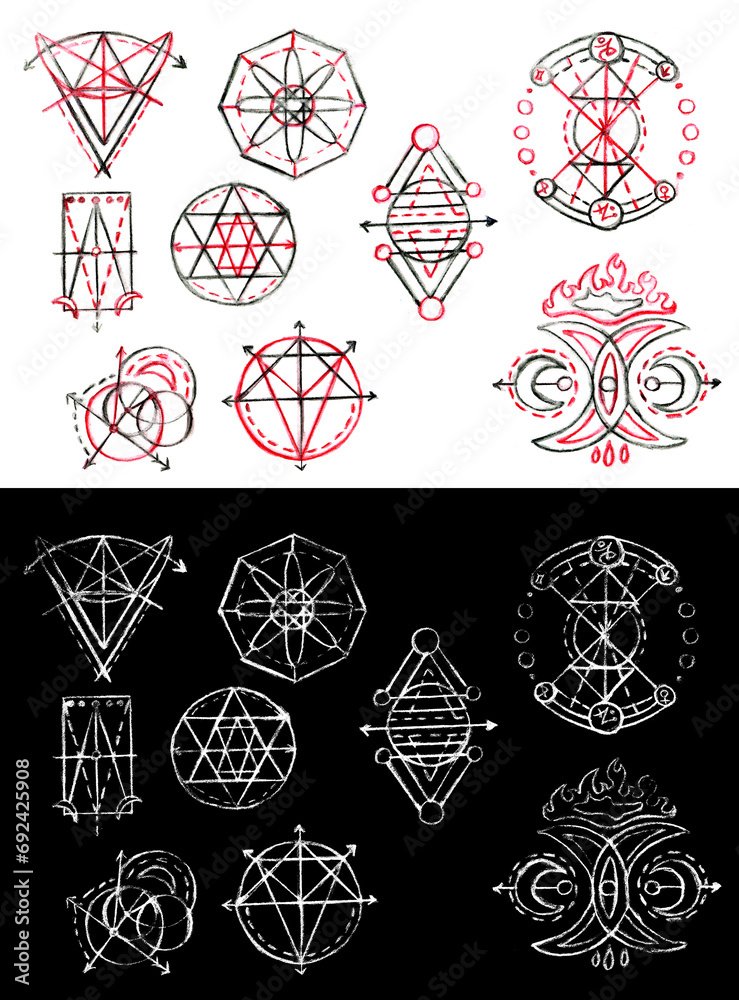 Design set with sacred geometry elements, shapes and patterns styled ...