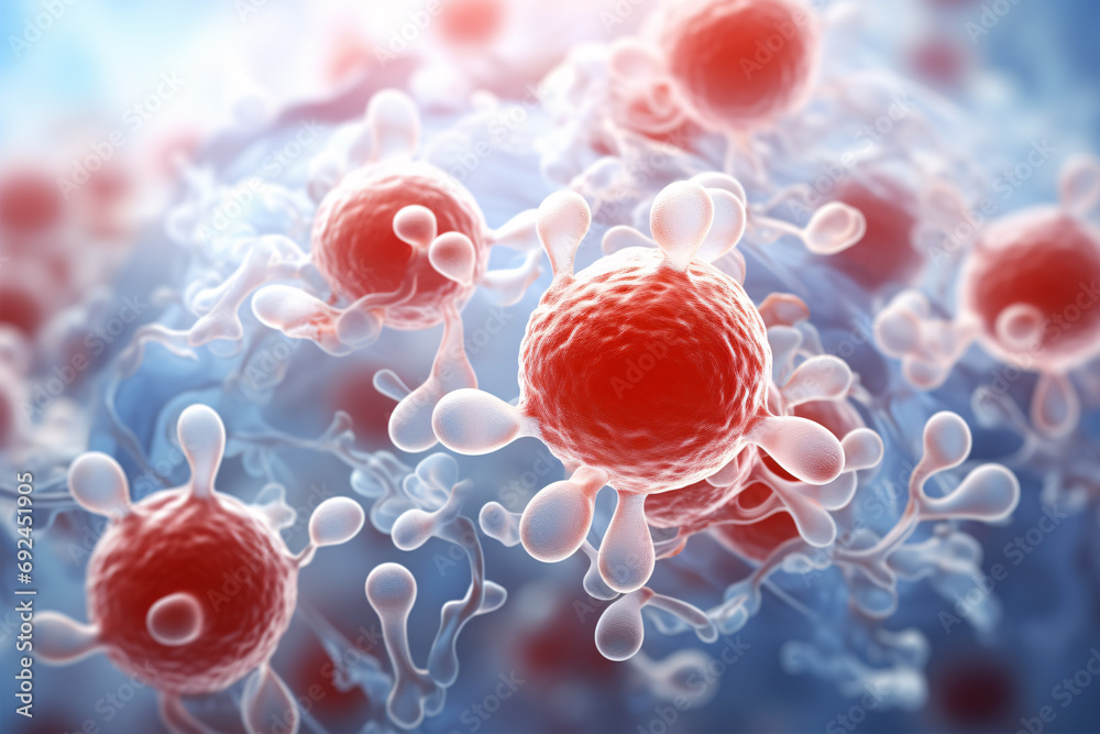 Translucent-membraned, large nucleused white blood cells, rendered 3D ...